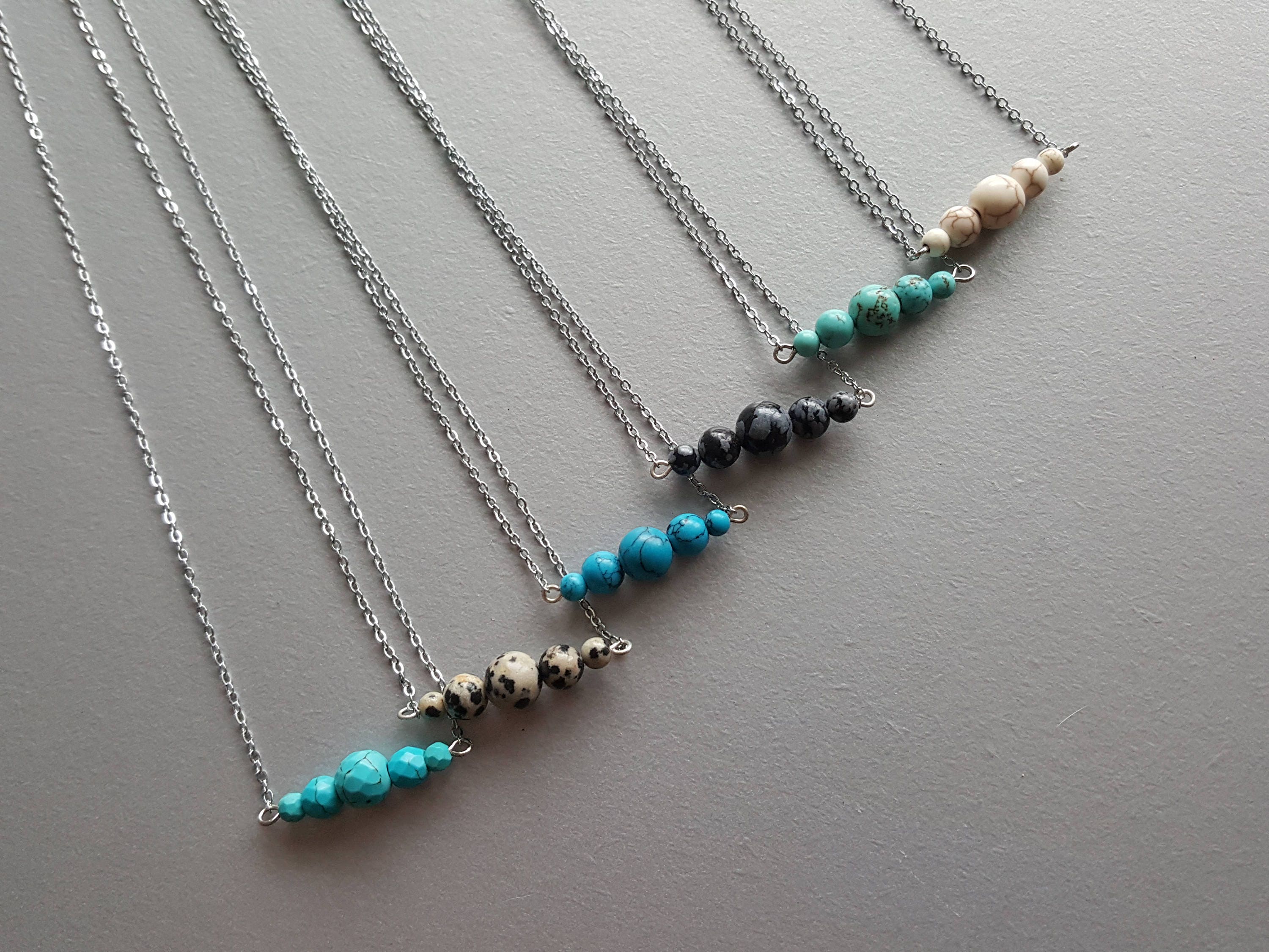 Silver Chain Necklace. Tiny Gemstone Necklace. Gemstone Bar | Etsy