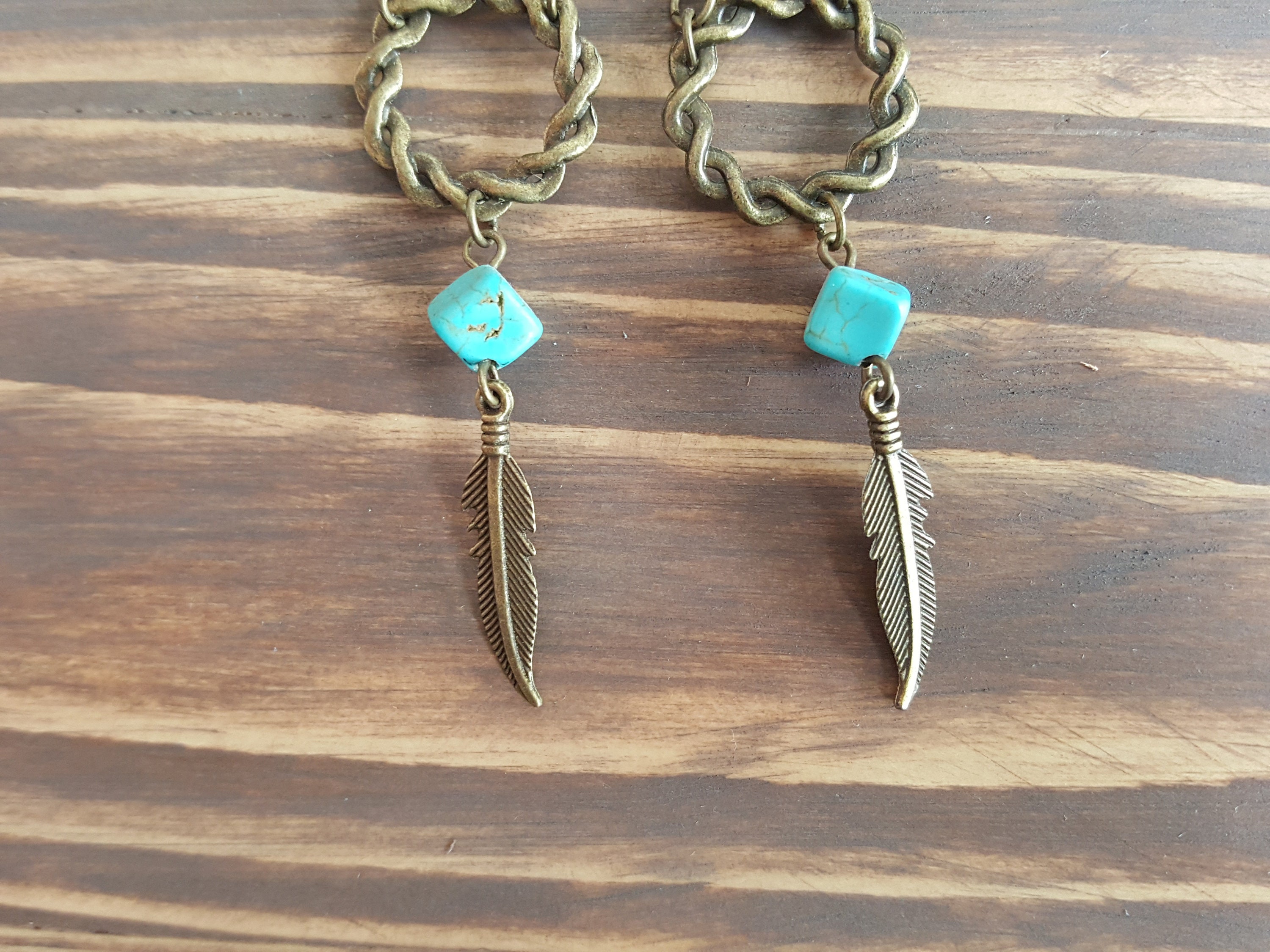 Long Turquoise Earrings. Boho Dangle Earrings. Long Bronze Earrings ...