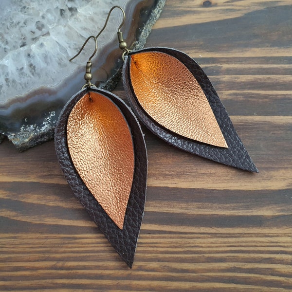 Leather Leaf Earrings - Etsy