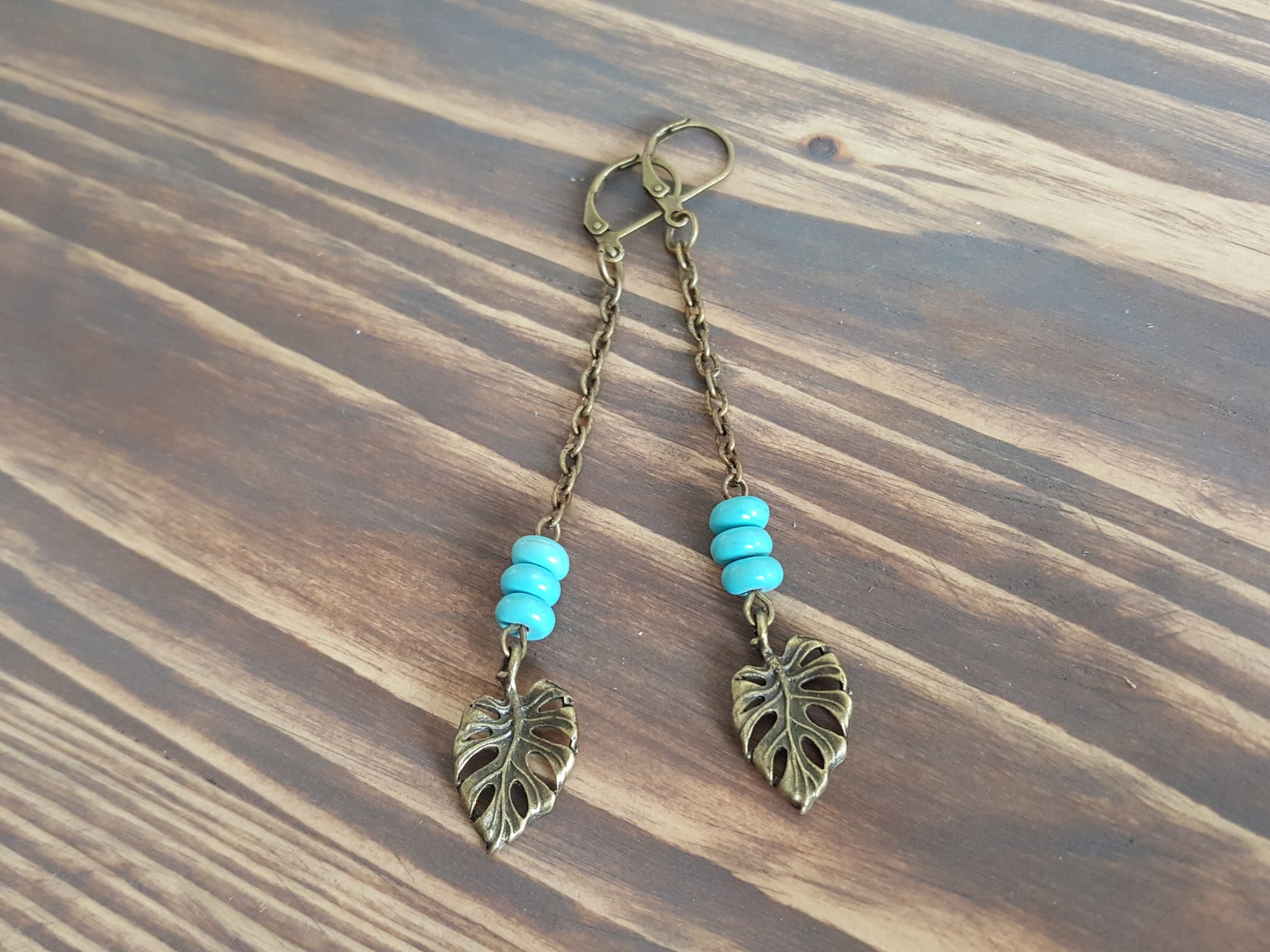 Long Bronze Earrings. Dangle Turquoise Earrings. Gemstone - Etsy