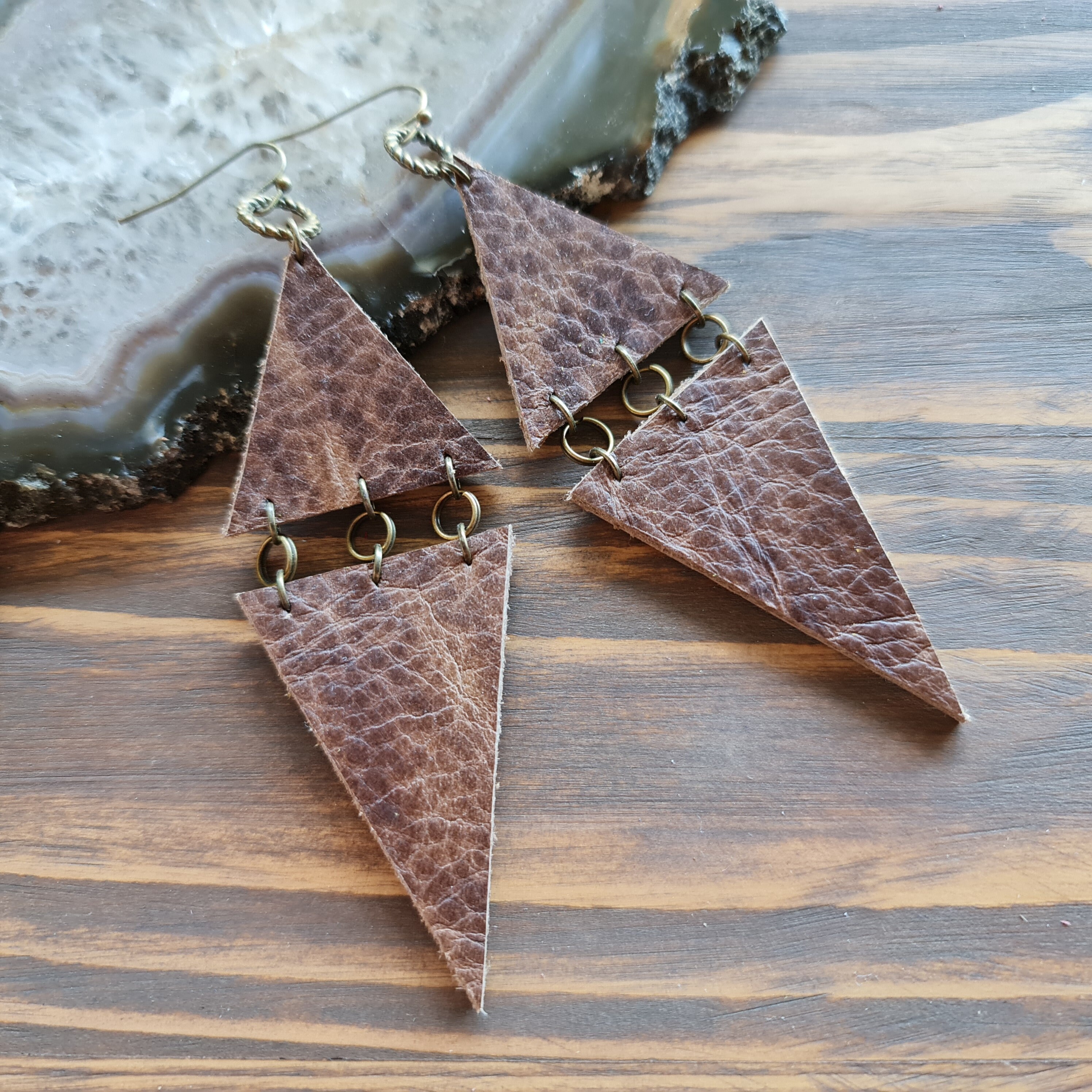 Leather Earrings, Tribal Earrings, Rustic Earrings, Brown Leather ...