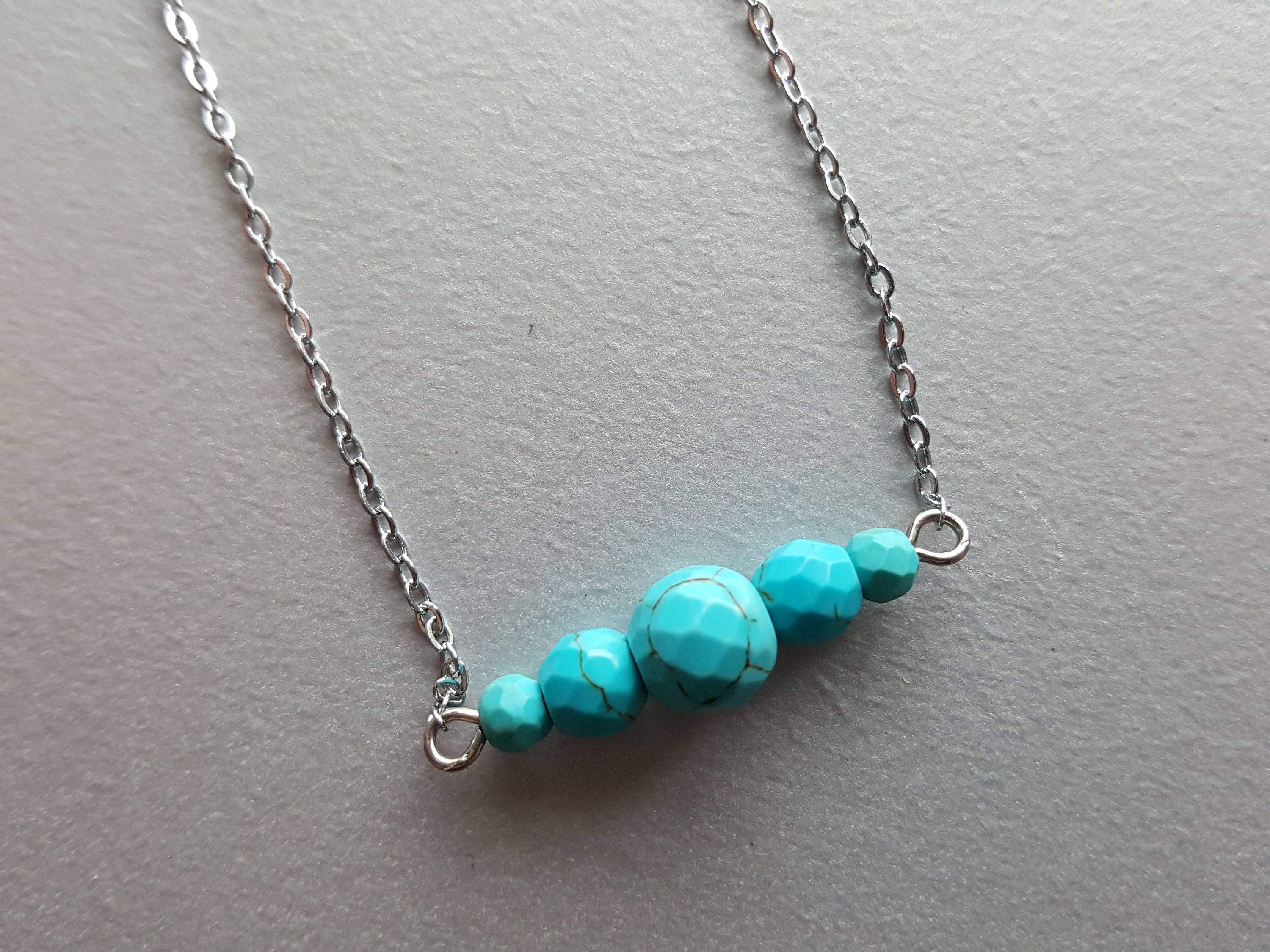 Silver Chain Necklace. Tiny Gemstone Necklace. Gemstone Bar | Etsy