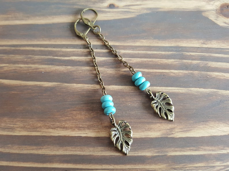 Long Bronze Earrings. Dangle Turquoise Earrings. Gemstone - Etsy