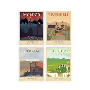 Retro Travel Poster the Lord of the Rings Set of 4 MANY SIZES Modern ...