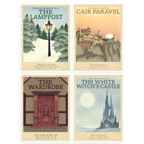 Retro Travel Poster Narnia Set of 4 MANY SIZES Modern | Etsy