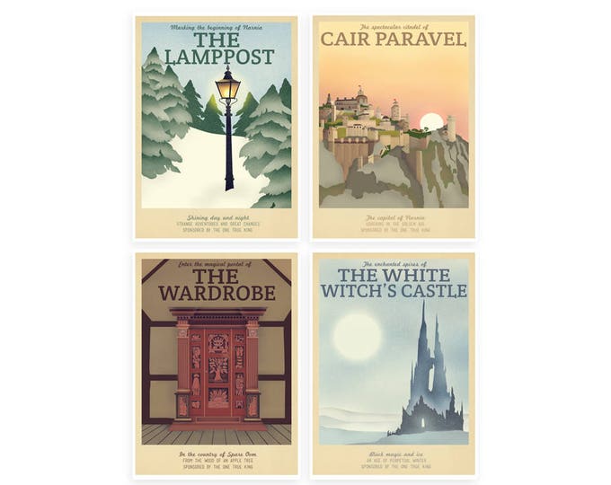 Retro Travel Poster Narnia Set of 4 MANY SIZES Modern - Etsy