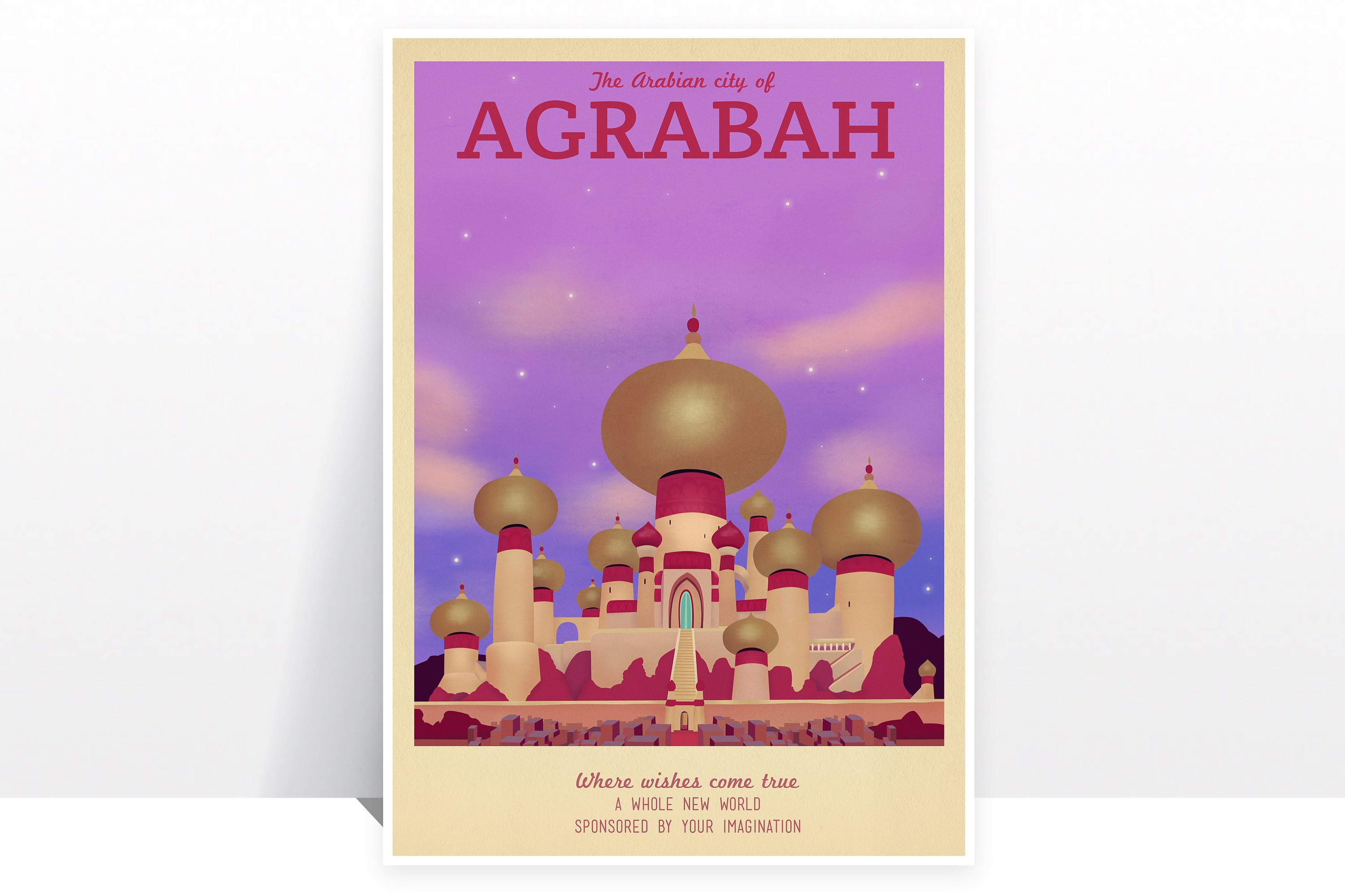 Retro Travel Poster Disney Agrabah MANY SIZES Aladdin | Etsy