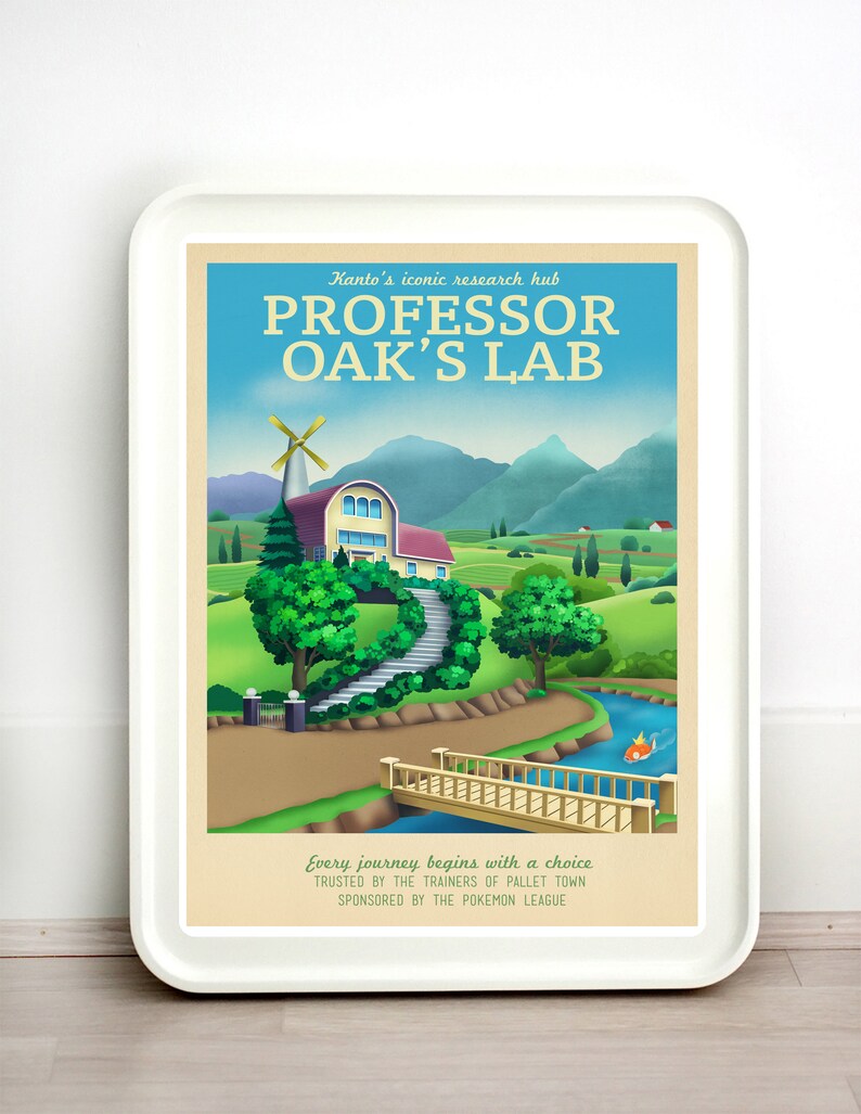 Retro Travel Poster Pokemon Pallet Town and Oaks Lab Set - Etsy