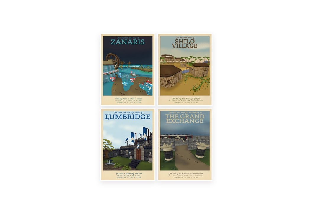 Retro Travel Poster - Runescape - Set of 4 - MANY SIZES - Modern ...