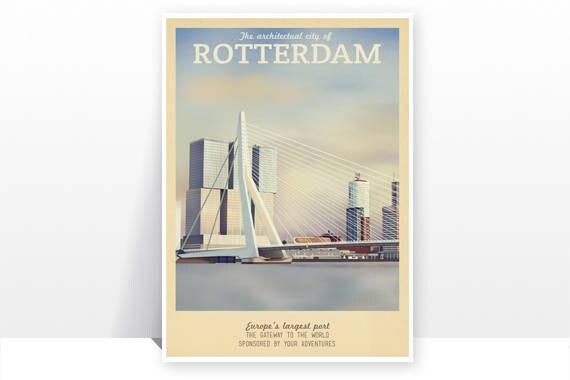 Retro Travel Poster the Netherlands Rotterdam MANY SIZES | Etsy