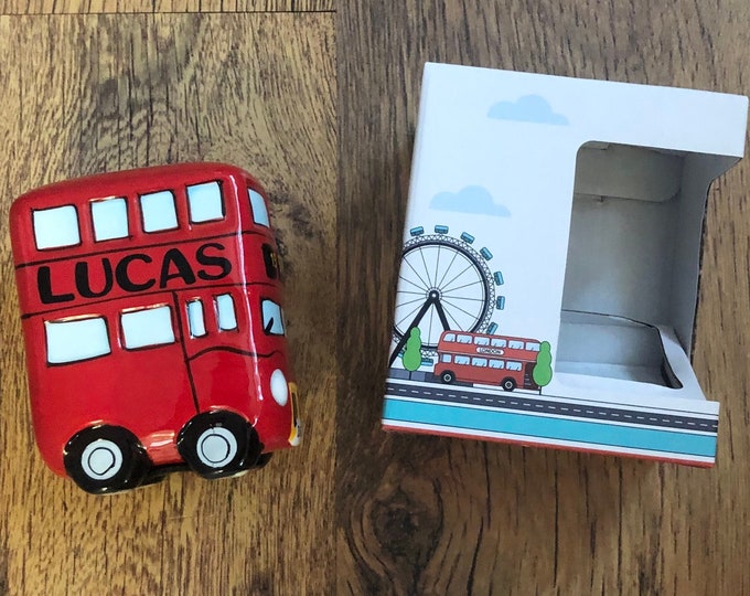 Red London Bus Money Box, Personalised Transport Savings Bank in Gift ...