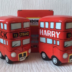 Red London bus money box personalised transport savings bank | Etsy