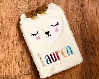 Unicorn Fluffy A4 Notebook, Personalised Plush Novelty Note Book, Girls ...