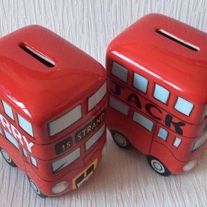 Red London Bus Money Box, Personalised Transport Savings Bank in Gift ...