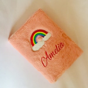 Rainbow Fluffy Notebook, Personalised Plush Novelty Note Book, Girls A5 ...