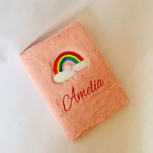Rainbow Fluffy Notebook, Personalised Plush Novelty Note Book, Girls A5 ...