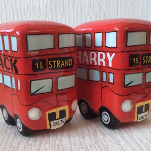 Red London bus money box personalised transport savings bank | Etsy