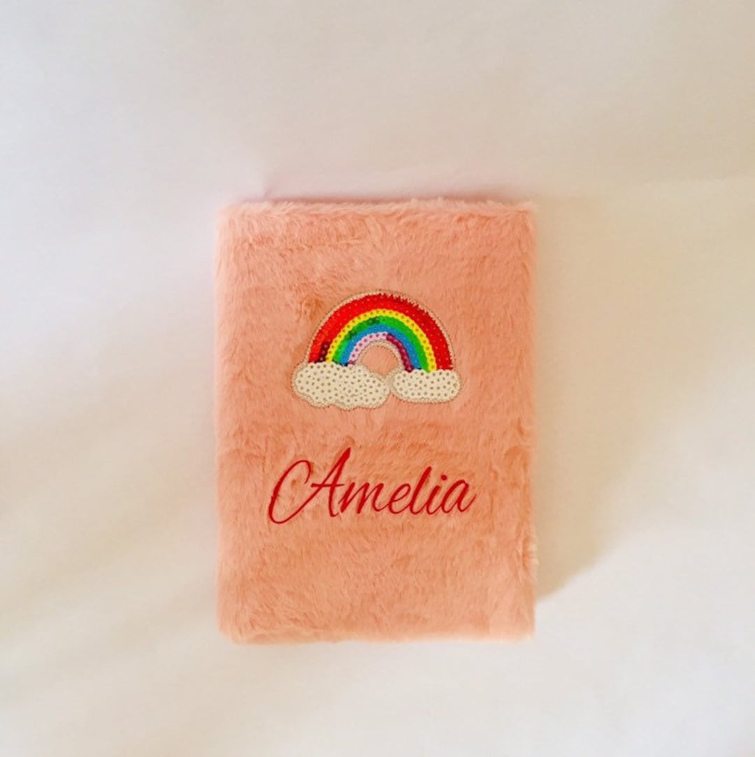 Rainbow Fluffy Notebook, Personalised Plush Novelty Note Book, Girls A5 ...