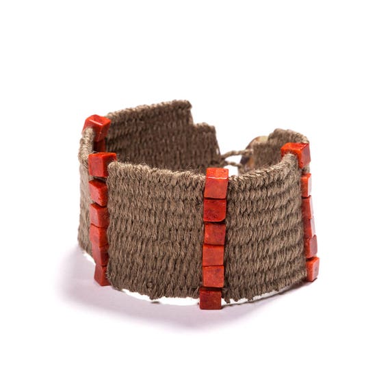 Coral Bracelet Textile Bracelet Handwoven Jewelry Art - Etsy