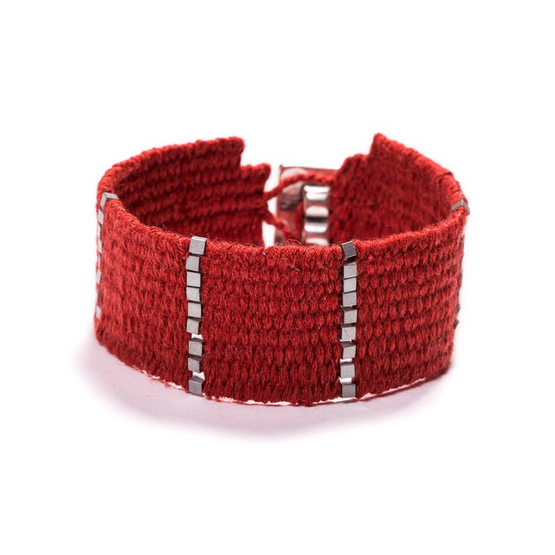 Red Bracelet, Handwoven Bracelet, Statement Bracelet, Original Design ...