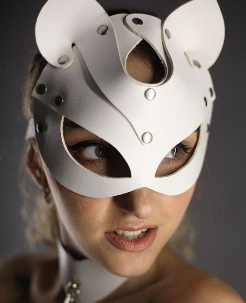 Leather Cat Mask Animal Mask Cat Woman Mask Black Cat Mask | Etsy