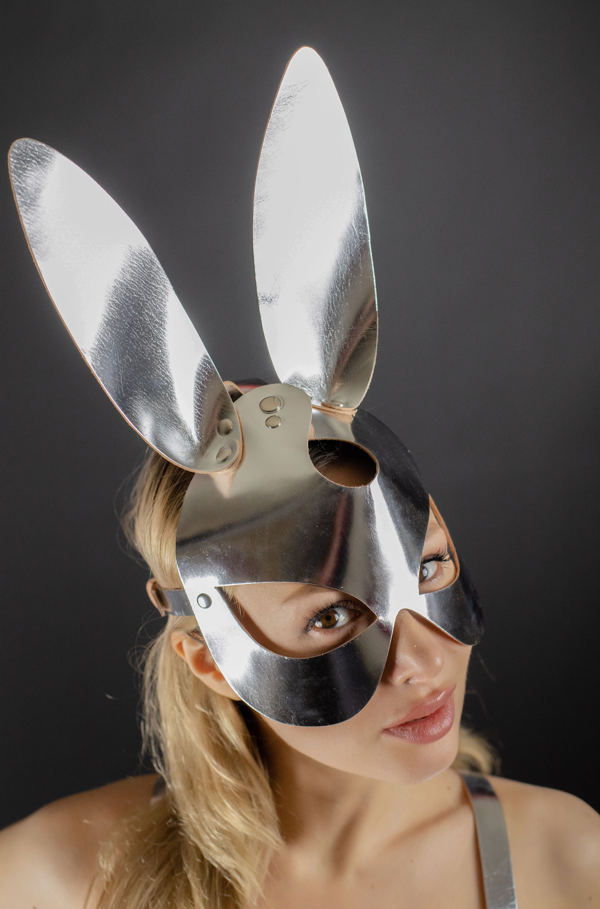 Exclusive silver genuine leather bunny mask leather rabbit | Etsy
