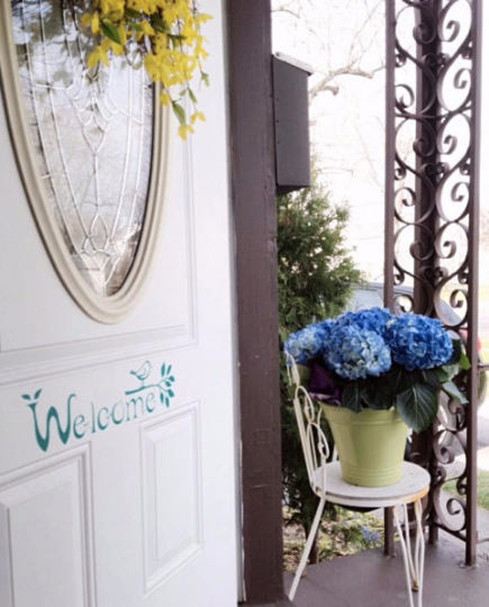 Welcome Sign Vinyl Front Door Decal With Bird and Branch - Etsy