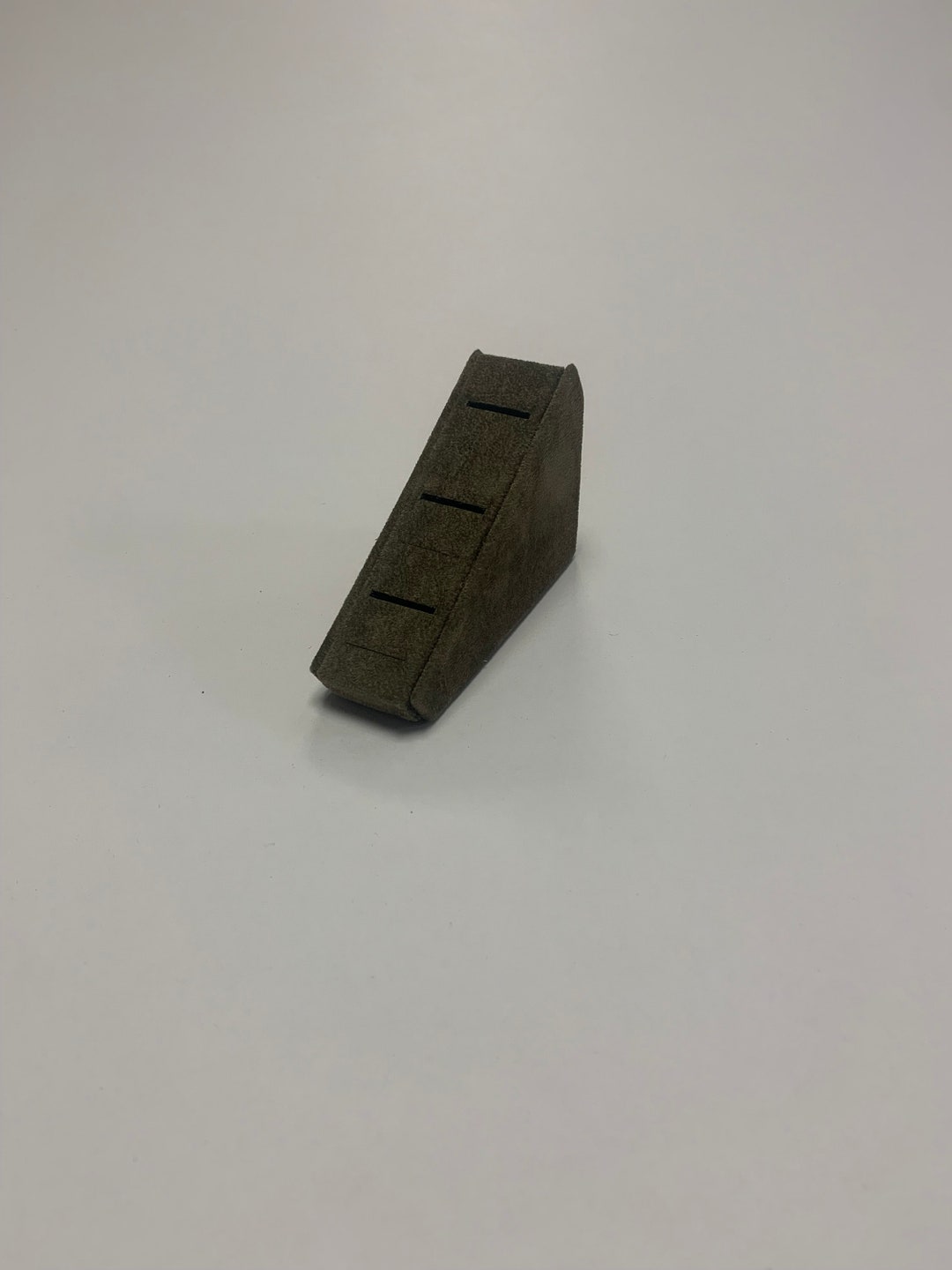 Hand Made Ring Jewellery Display Wedge in Khaki Green Suedette three ...