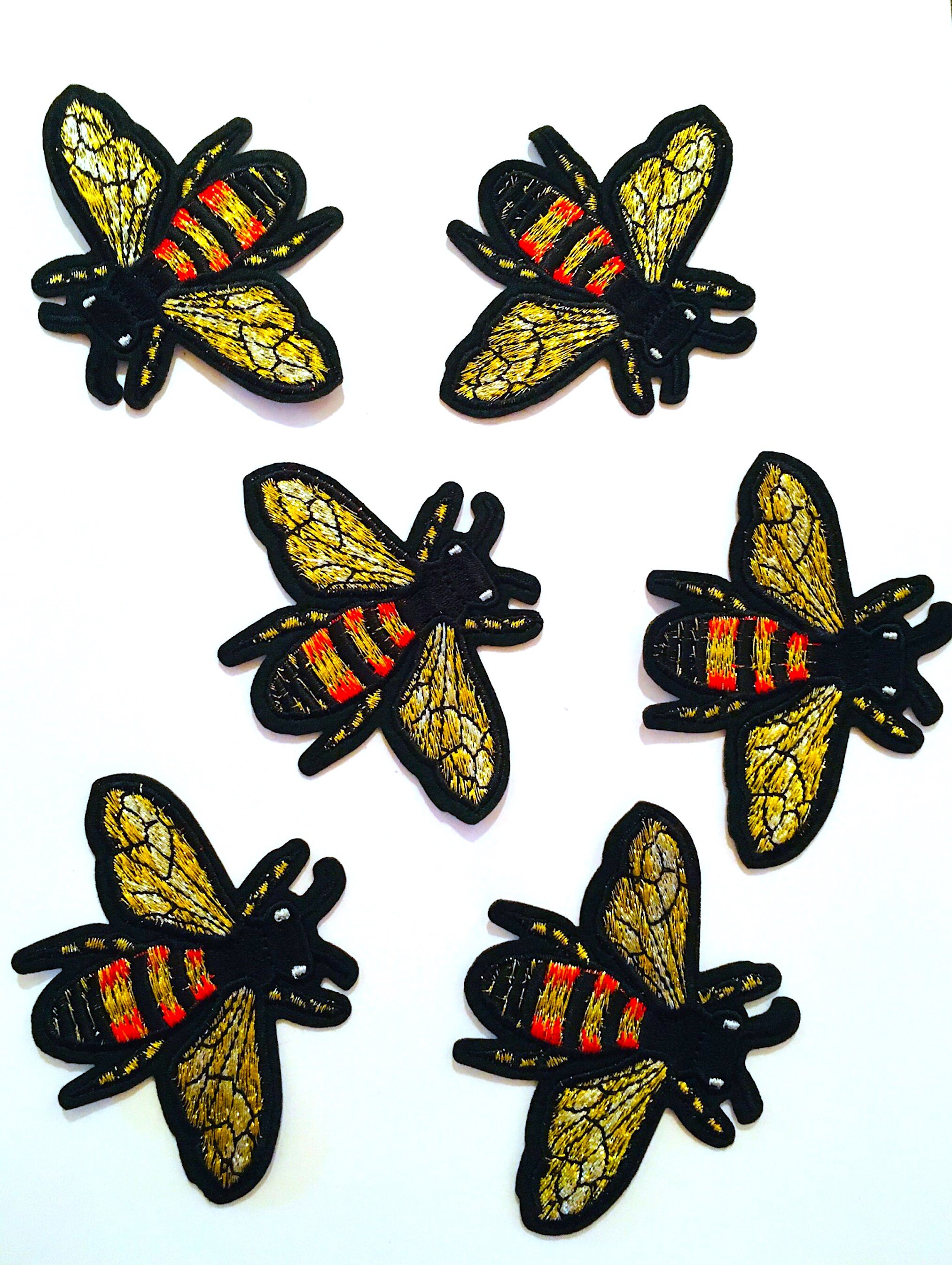 Large Gold Silver Blue or Red Bumble Bee Embroidered Patches - Etsy