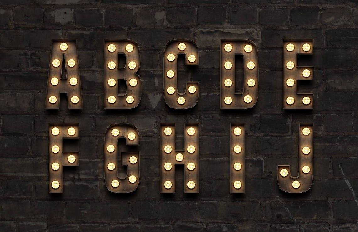 Marquee Light Bulb Sign Letters pngs for Graphic Design & Photoshop PSD ...