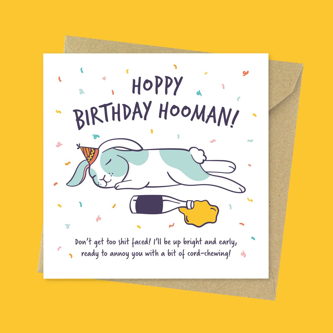 Cord-chewing, Rude Personalised Rabbit Birthday Card // Funny Bunny ...