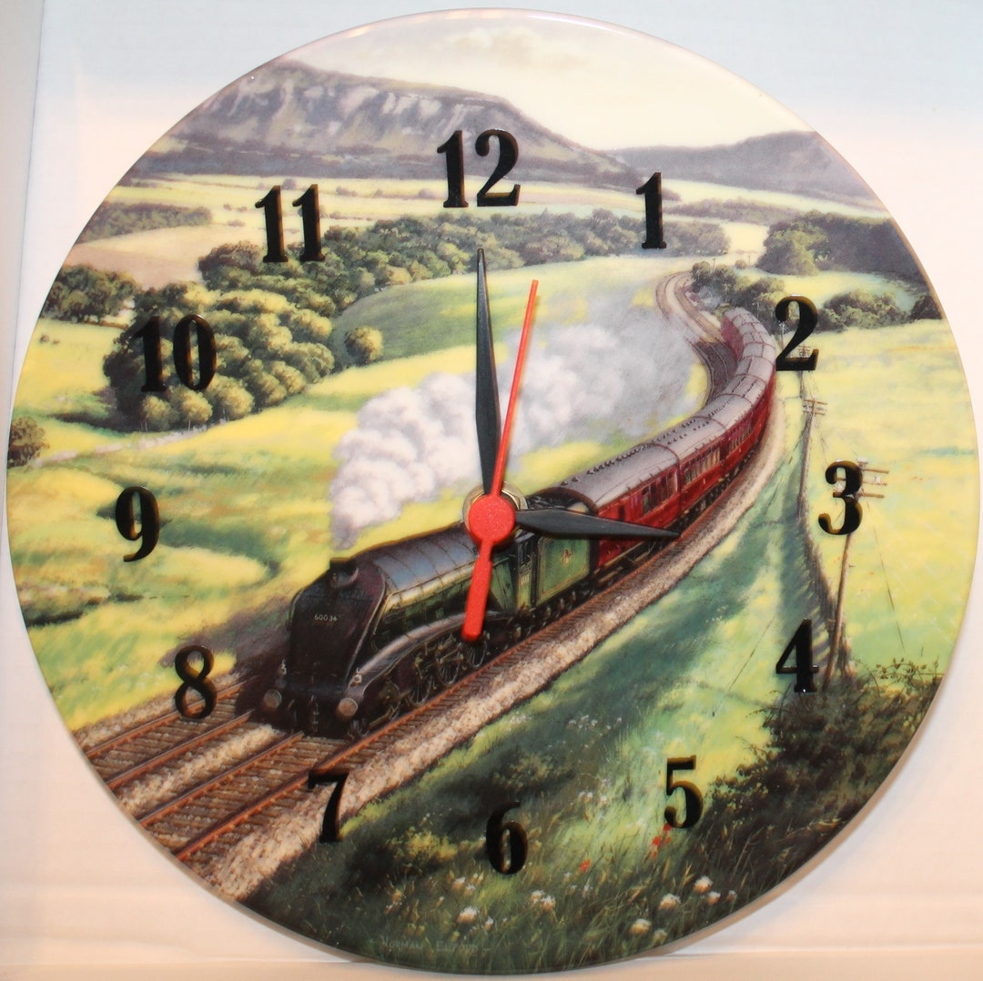 Ceramic Plate Wall Clock With a Railway Scene8"/205mm Nominal Diameter ...
