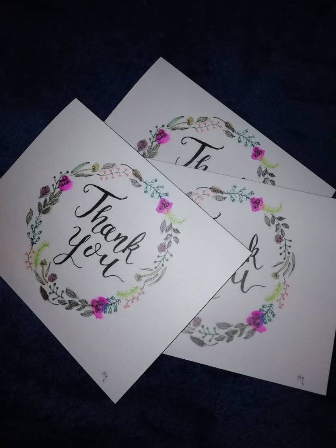 Flower Wreath Thank You Cards - Etsy