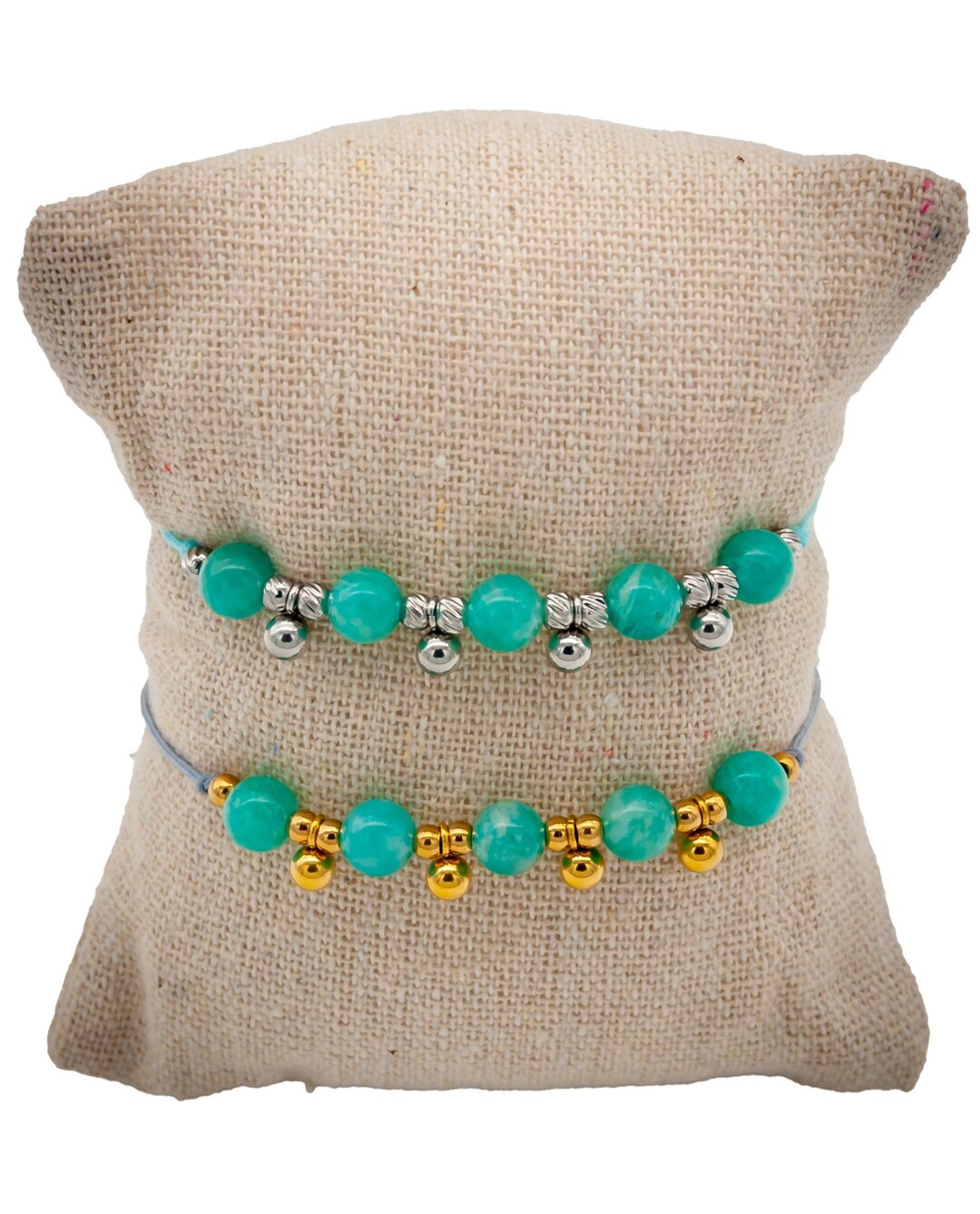 Amazonite Wellness Bracelet Natural Stone Bracelet Stainless Steel Bead ...