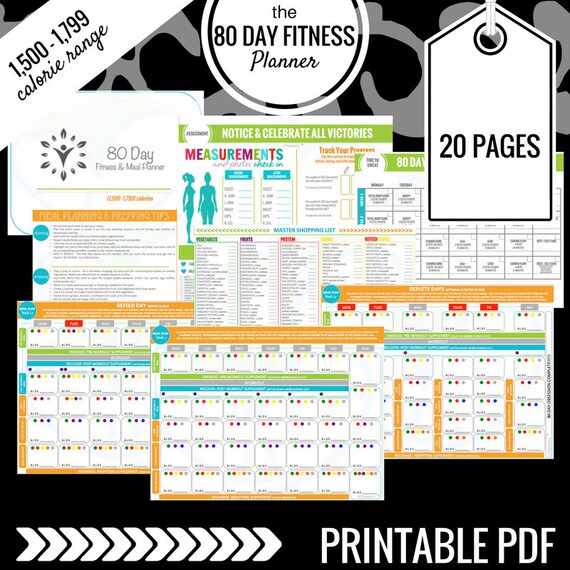 80 Day Fitness Planner 1500 1799 Calorie Range | Etsy