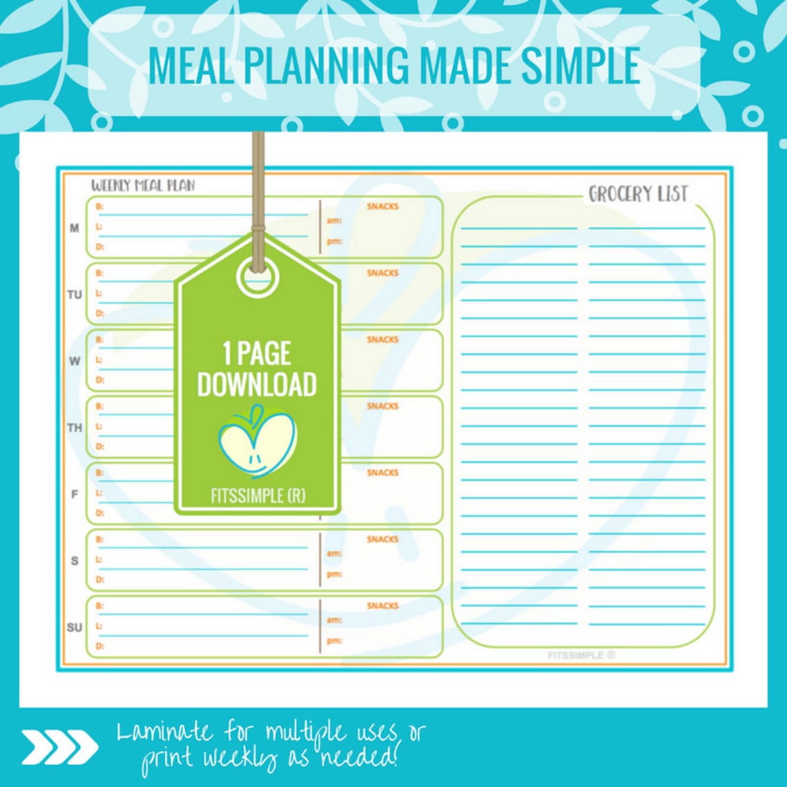 Simple Weekly Meal Planner | Printable Meal Planner | Downloadable Meal ...
