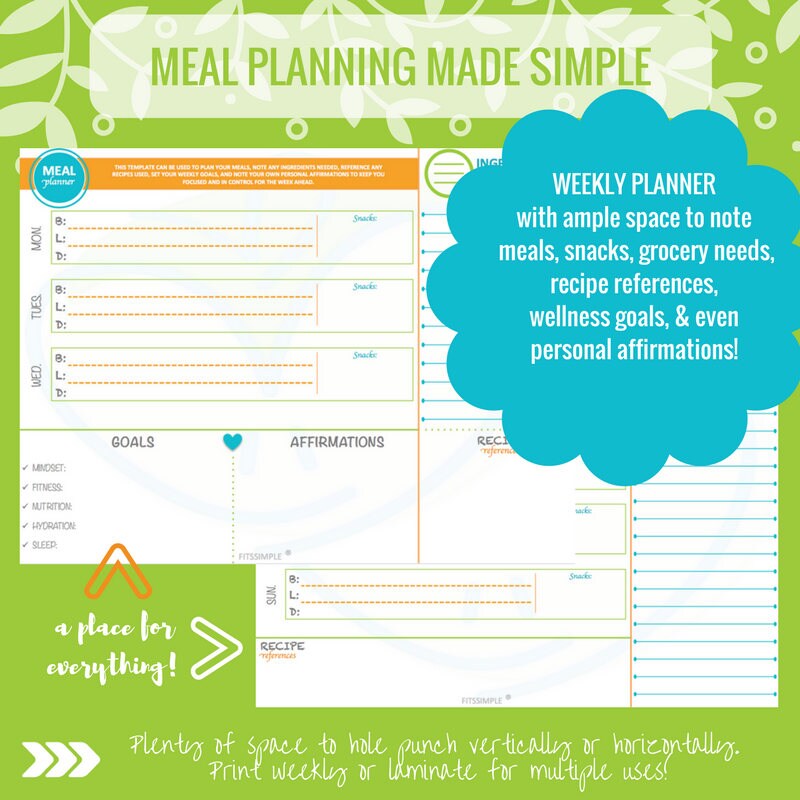 Simple Wellness and Meal Accountability Planner Printable - Etsy