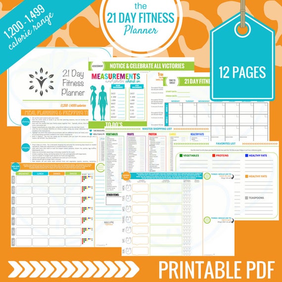 21 Day Fitness Planner 1200 1499 Calorie Range | Etsy