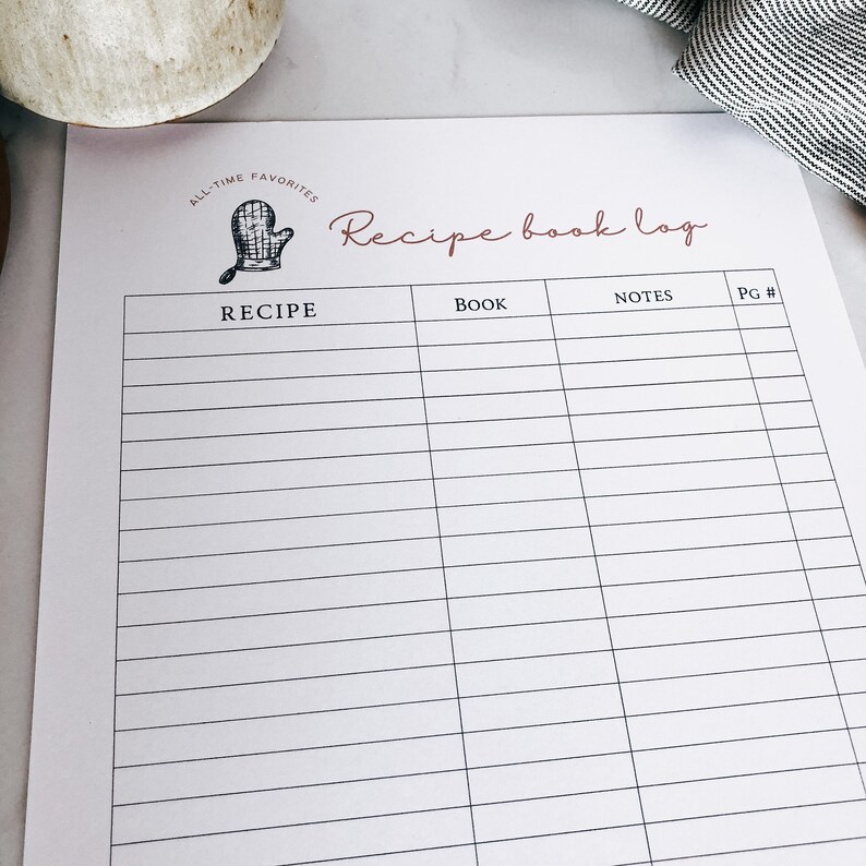 Recipe Book Log, Printable Recipe Log, Print at Home Recipe Page, House ...
