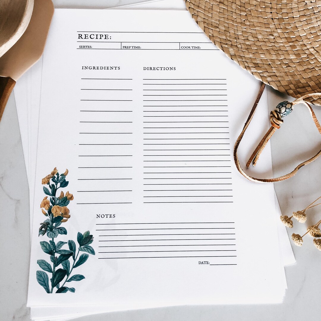 Printable Recipe Sheets, Vintage Floral - Etsy