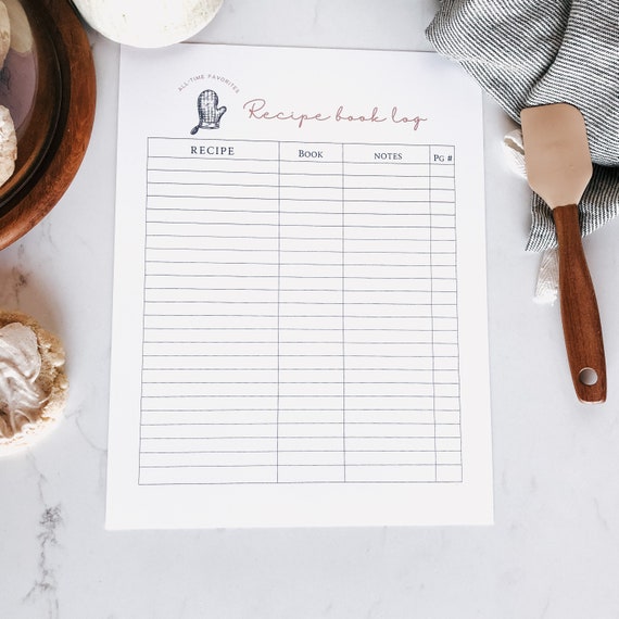 Recipe Book Log Printable Recipe Log - Etsy
