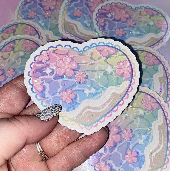Rainbow Waves Cute Heart Sticker Rainbow Stickers Sakura | Etsy