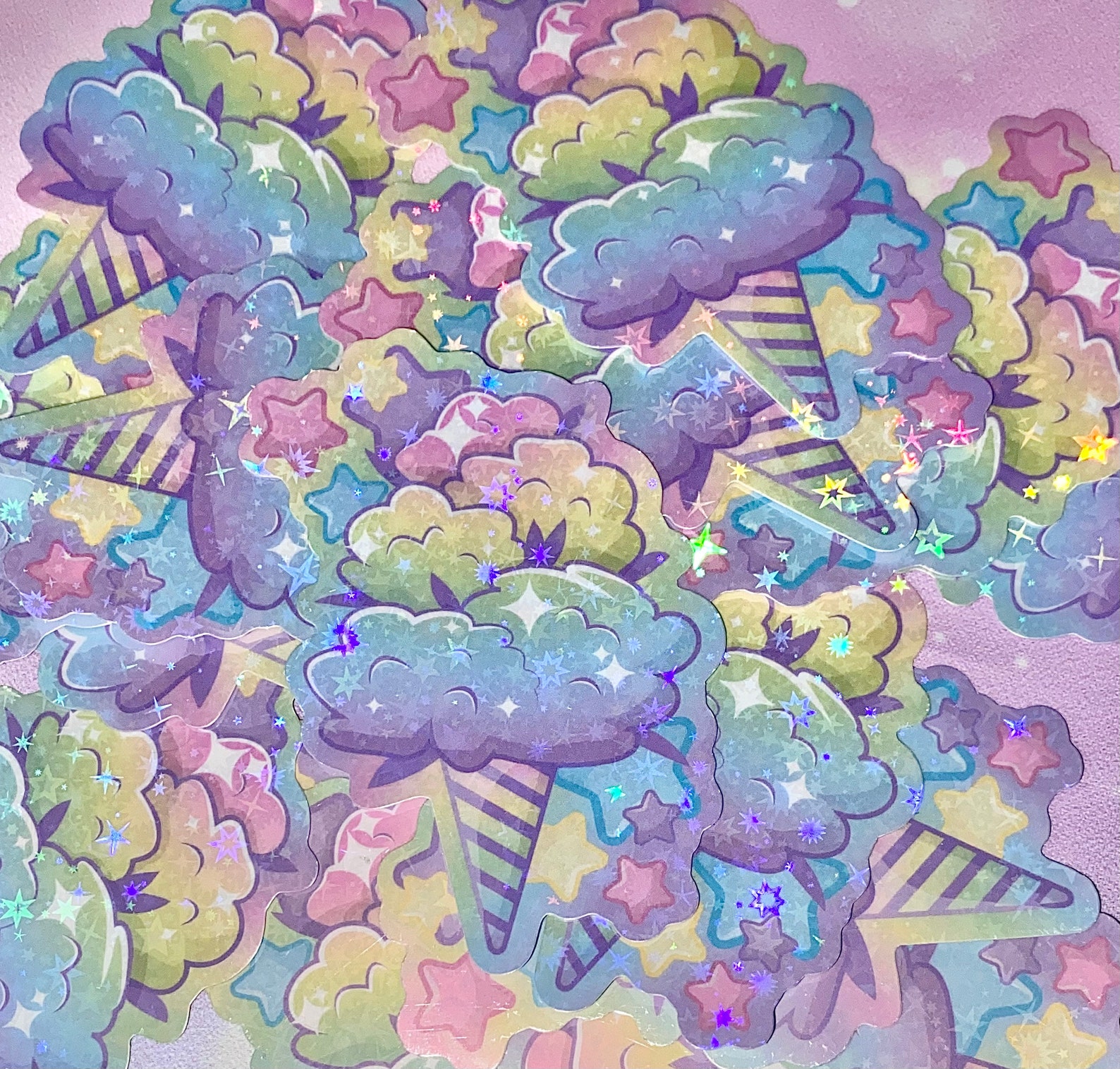 Canna-cotton Holo Sticker Stoner Girls Cotton Candy - Etsy