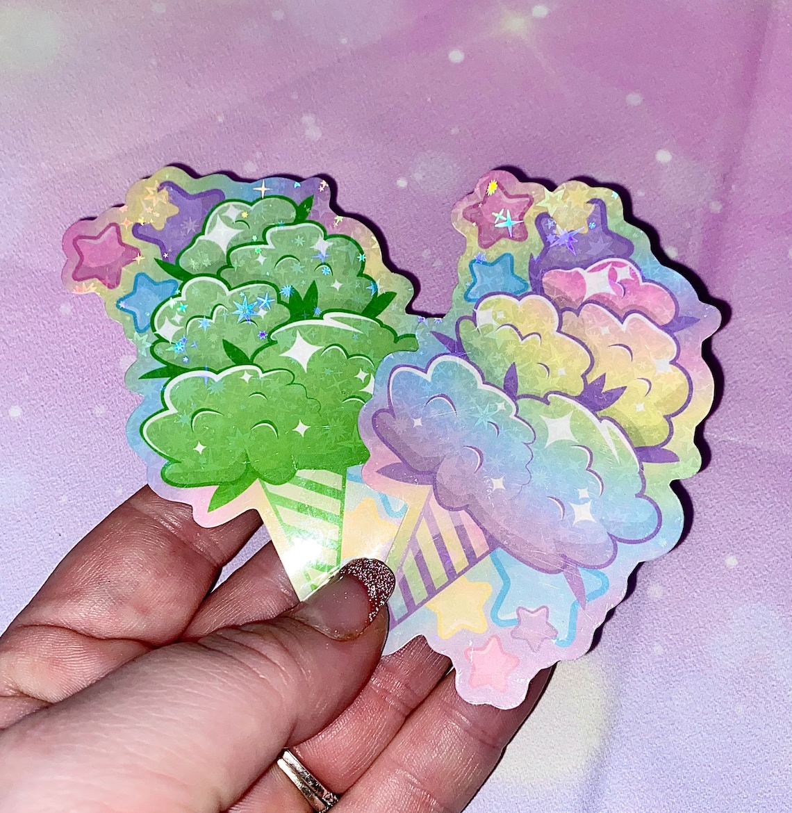 Canna-cotton Holo Sticker Stoner Girls Cotton Candy - Etsy