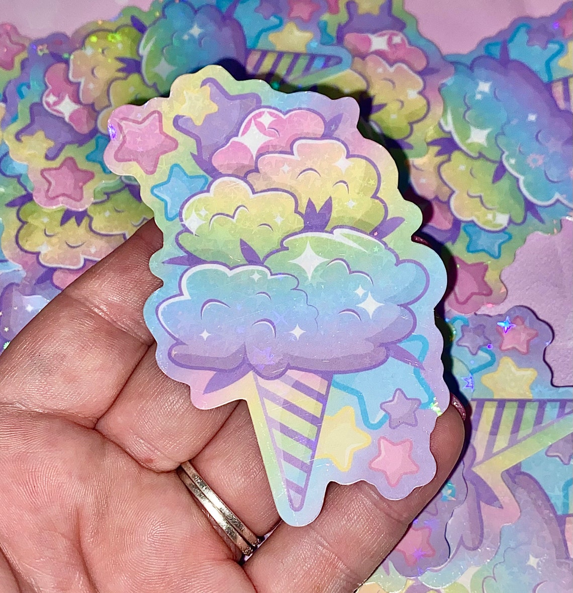 Canna-cotton Holo Sticker Stoner Girls Cotton Candy - Etsy