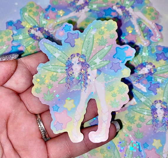 Canna-fairy Holo Sticker Stoner Girls Cannabis Stickers | Etsy