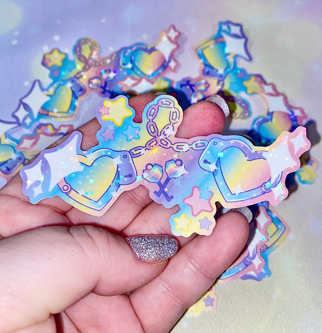 Luv Cuffs Holo Sticker | Cute Handcuff Stickers, Handcuffs, Handcuff ...