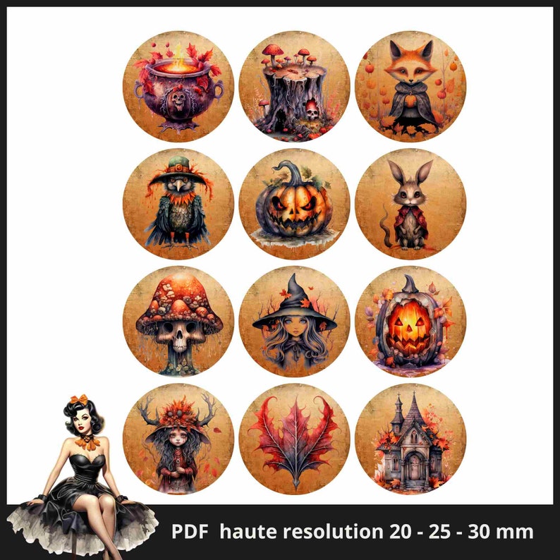 Halloween 1" 20mm 30mm 25mm Round Images for Buttons, Bottle Caps ...