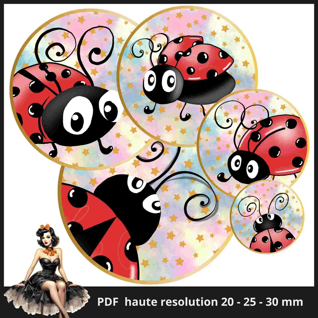 Ladybug Printable Download 20 Mm 25 Mm 30mm 1 Inch for Bottlecaps ...