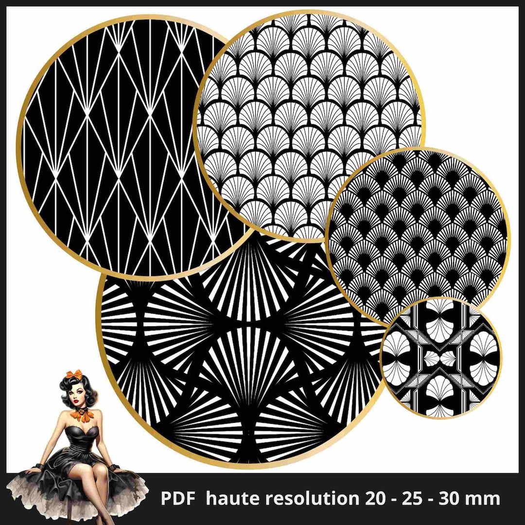 Pattern Black White Cabochon Images 25mm 1inch Circle Printable Images ...